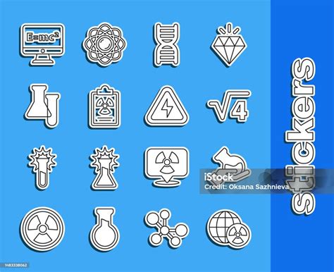 행성 지구 및 방사선 선 시험관 플라스크 4 글리프의 제곱근 Dna 기호 방사선 경고 문서 방정식 및 고전압 아이콘을 설정합니다 벡터 0명에 대한 스톡 벡터 아트 및 기타