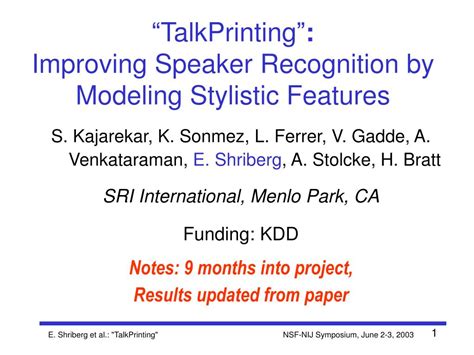 PPT TalkPrinting Improving Speaker Recognition By Modeling Stylistic Features PowerPoint