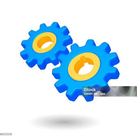 벡터 3d Ogwheel 기어 톱니바퀴 설정 시스템 플라스틱 만화 스타일의 현실적인 3d 디자인 기술 지원 수리 최적화 및 워크플로우 개념 3차원 형태에 대한 스톡 벡터