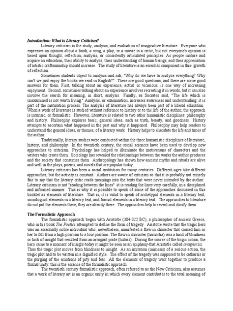 Introduction What Is Literary Criticism The Formalistic Approach Pdf Id Oedipus Complex