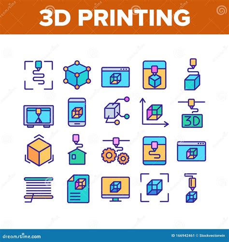 3d Printing Processing Collection Icons Set Vector 向量例证 插画 包括有 工程 装箱