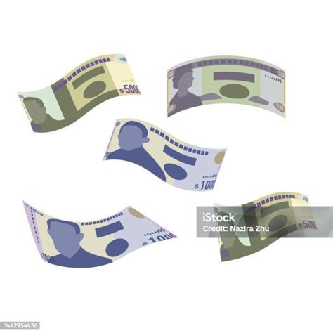 자메이카 달러 벡터 일러스트 레이 션입니다 자메이카 머니 세트 번들 지폐 떨어지는 날아가는 돈 5000 1000 500 Db 플랫 스타일 흰색 배경에 격리 심플한 미니멀