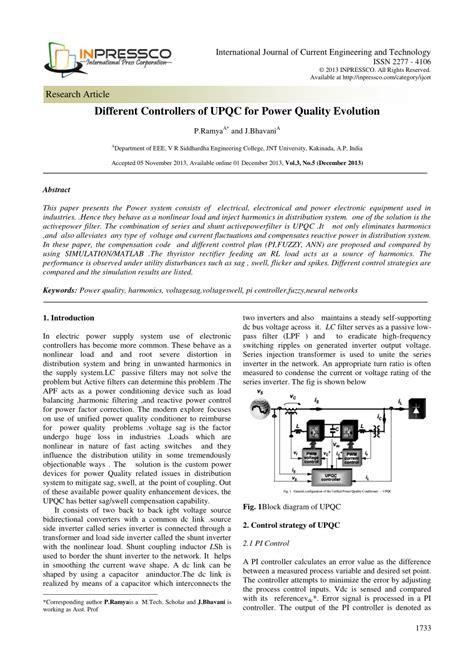 Pdf Different Controllers Of Upqc For Power Quality Evolution
