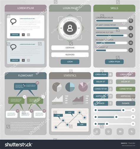 Flat Mobile Ui Design Flat Icons Stock Vector Royalty Free 175442384