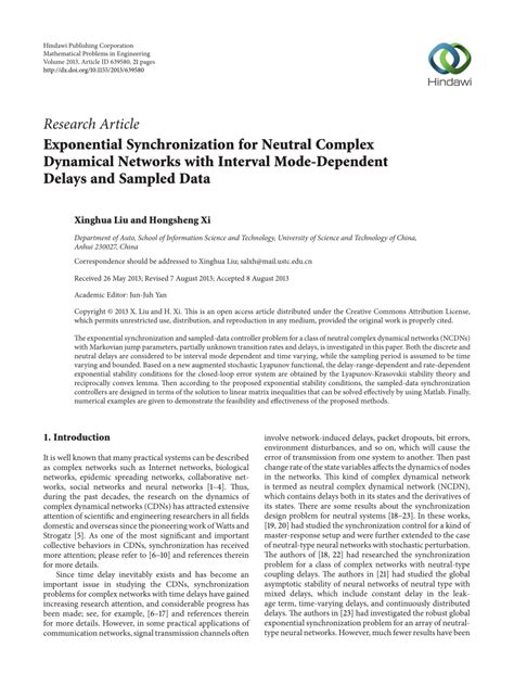 Pdf Exponential Synchronization For Neutral Complex Dynamical Networks With Interval Mode