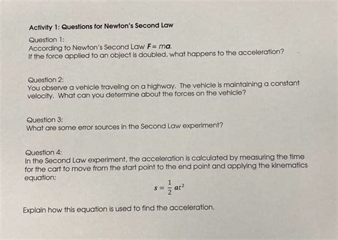 Solved Activity 1 Questions For Newton S Second Law Chegg Com