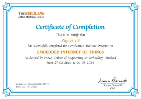 Iot Embeddedsystems Certification Tessolve Psnacet Technology Vignesh B