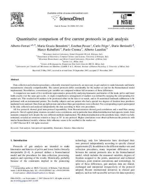 Pdf Quantitative Comparison Of Five Current Protocols In Gait Analysis