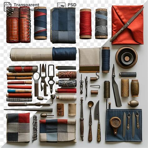 Premium PSD Quilting And Patchwork Tools Set Displayed On A Transparent Background Including A