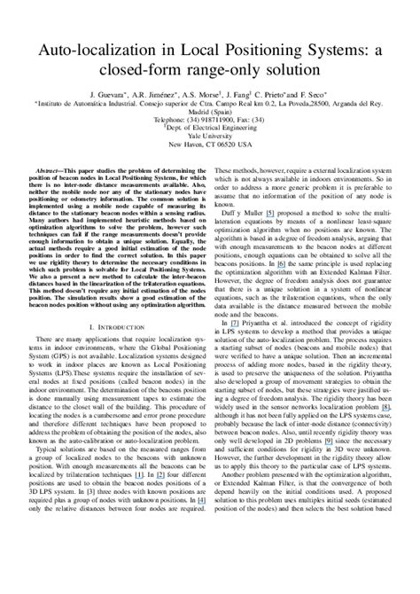 Pdf Auto Localization In Local Positioning Systems A Closed Form