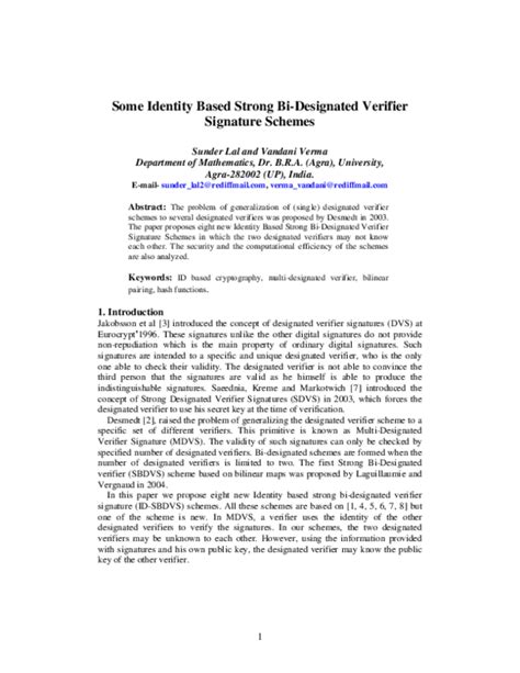 Pdf Some Identity Based Strong Bi Designated Verifier Signature Schemes