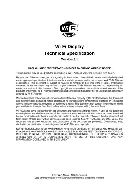 Wi Fi Display Technical Specification V2 1 0 Pdf Copyright