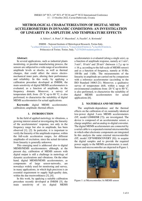 Pdf Metrological Characterization Of Digital Mems Accelerometers In