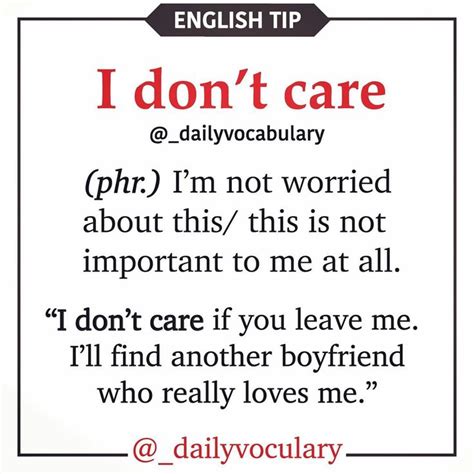 Daily English Lessons Write Down Sentence With I Dont Care