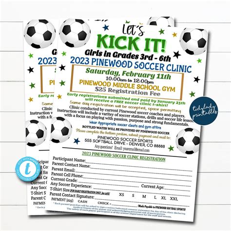 Editable Soccer Clinic Registration Form Printable Soccer Fundraiser