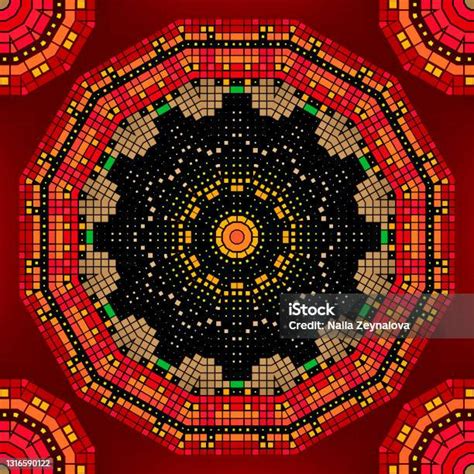 모자이크 라운드 만다라 매끄러운 패턴 다채로운 사각형 벡터 배경 디지털 텍스처 배경을 반복합니다 현대 하프톤 기하학적 장식 정사각형 모양 원추상 픽셀 디자인 0명에 대한