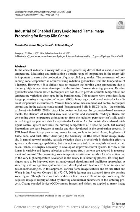 Industrial IoT Enabled Fuzzy Logic Based Flame Image Processing For Rotary Kiln Control