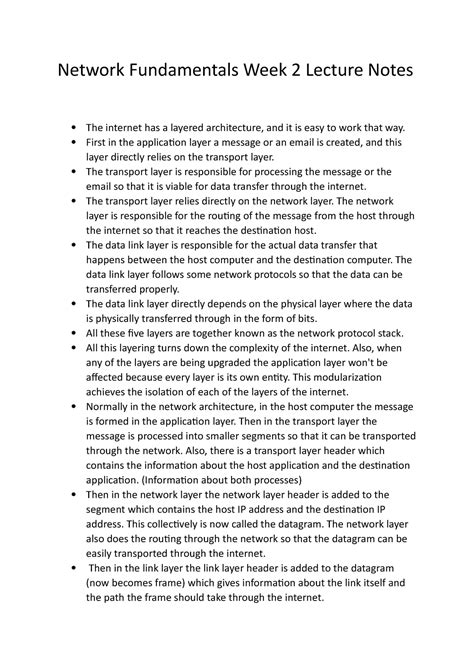 Network Fundamentals Week 2 Lecture Notes Network Fundamentals Week 2 Lecture Notes The