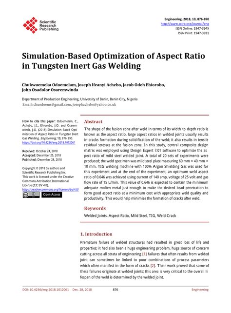 Pdf Simulation Based Optimization Of Aspect Ratio In Tungsten Inert