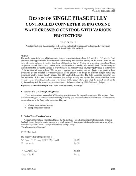 Single Phase Converter Design Cosine Wave Control And Protections