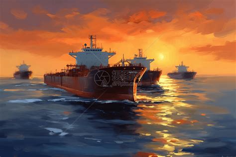 海面上的油轮油画插画图片下载 正版图片600040626 摄图网