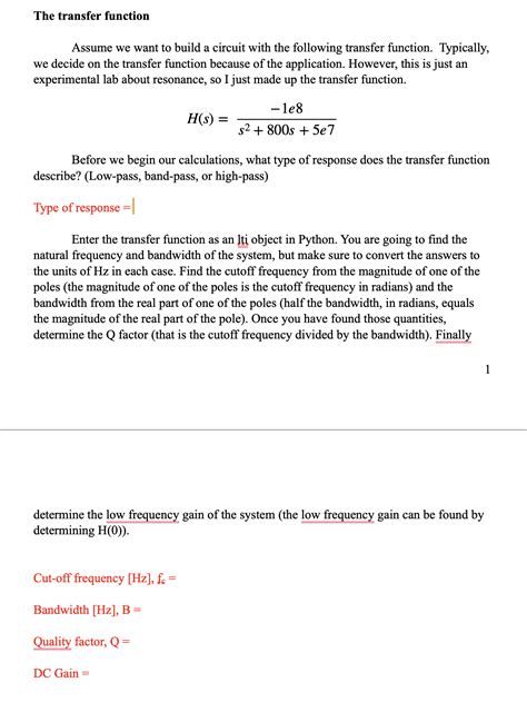 Solved The Transfer Function Assume We Want To Build A Chegg Com