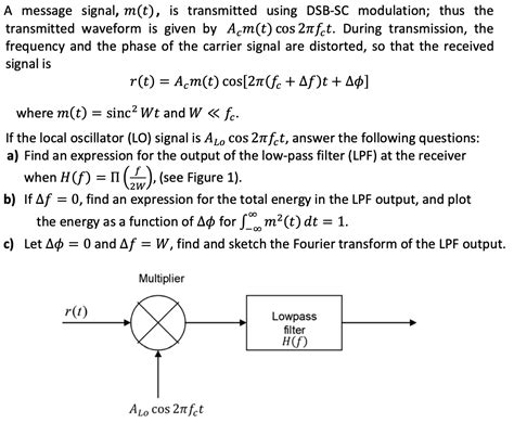 Solved A Message Signal M T Is Transmitted Using DSB SC Chegg
