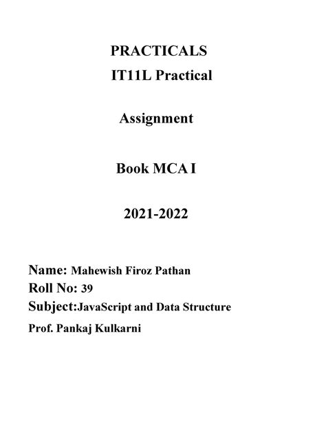 Ds Assigmnent 39 Data Structure Practicals It11l Practical Assignment Book Mcai 2021 Name