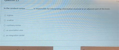 Solved In The Cerebral Cortex Is Responsible For