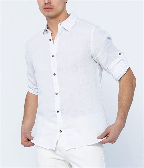 Мъжка бяла ленена риза с яка Актуални модели Мъжки ленени ризи модел