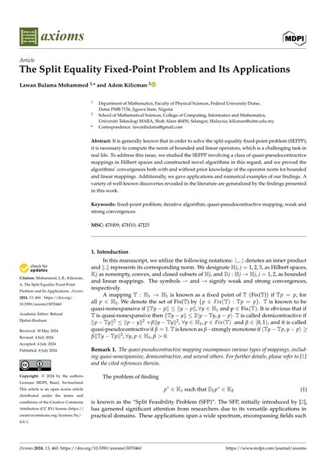 Pdf The Split Equality Fixed Point Problem And Its Applications