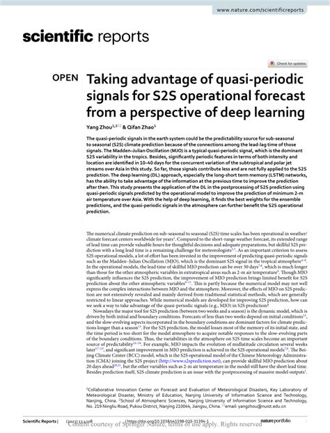 Pdf Taking Advantage Of Quasi Periodic Signals For S2s Operational Forecast From A Perspective