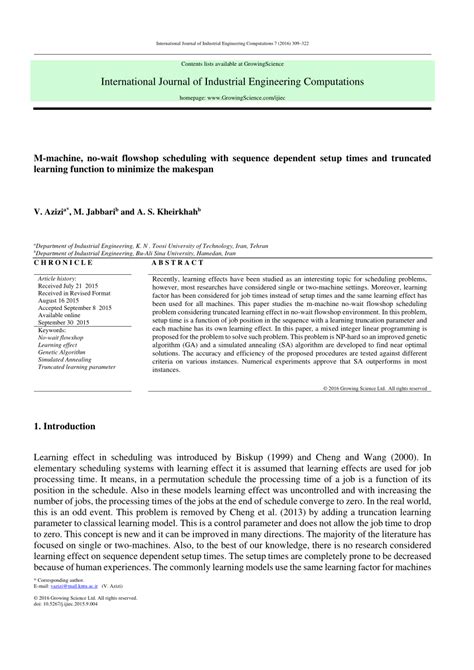 Pdf M Machine No Wait Flowshop Scheduling With Sequence Dependent Setup Times And Truncated