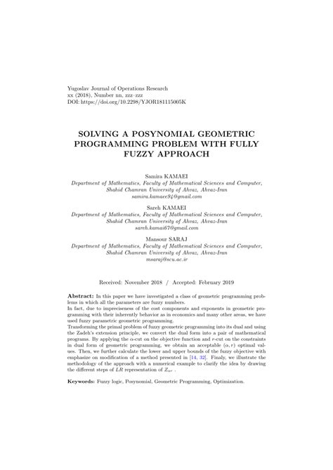 PDF Solving A Posynomial Geometric Programming Problem With Fully
