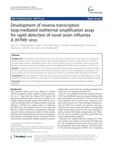 Pdf Development Of Reverse Transcription Loop Mediated Isothermal Amplification Assay For