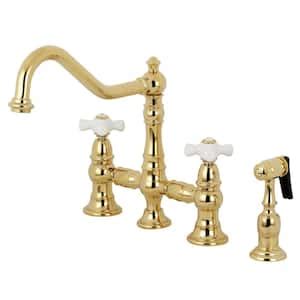 Kingston Brass Restoration 2 Handle Bridge Kitchen Faucet With Side