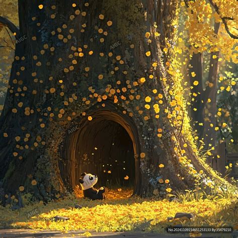 Ai创作图梦幻儿童插画超治愈 森林治愈系 治愈系插画插图 治愈系原创插画 治愈系插画 银杏杏时光隧道 小熊室内野外场景插画 治愈系儿童插画 熊猫绘本插画 熊猫绘本插图插画 温馨治愈插画 树熊