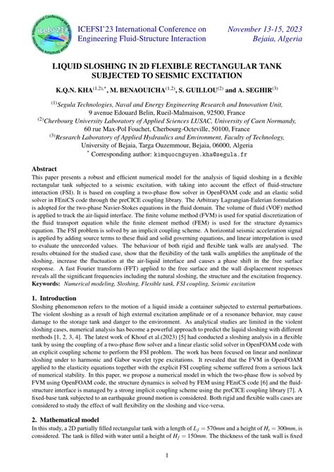 Pdf Liquid Sloshing In 2d Flexible Rectangular Tank Subjected To Seismic Excitation