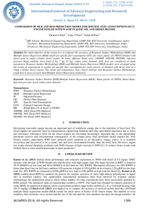 Pdf Comparison Of Mlr And Rsm Prediction Model For Specific Fuel
