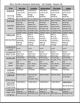 Weekly Schedule Sample By Mrs Wenning S Classroom TpT
