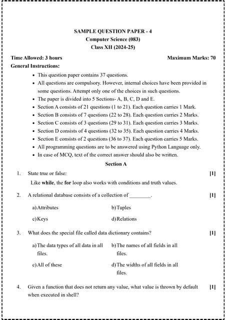 r programming language model test paper pdf