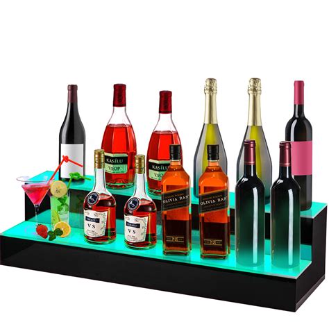 Buy Led Lighted Liquor Bottle Display Shelf 30 Inch Led Bar Shelves For Liquor 2 Step Lighted