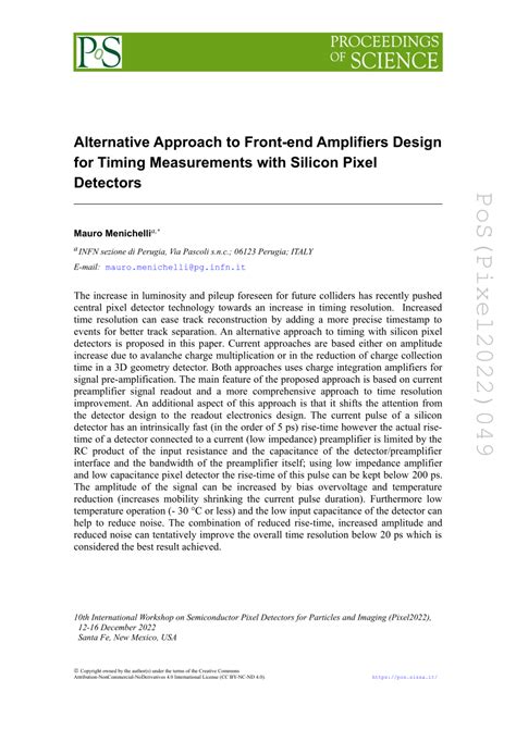 Pdf Alternative Approach To Front End Amplifiers Design For Timing Measurement With Silicon