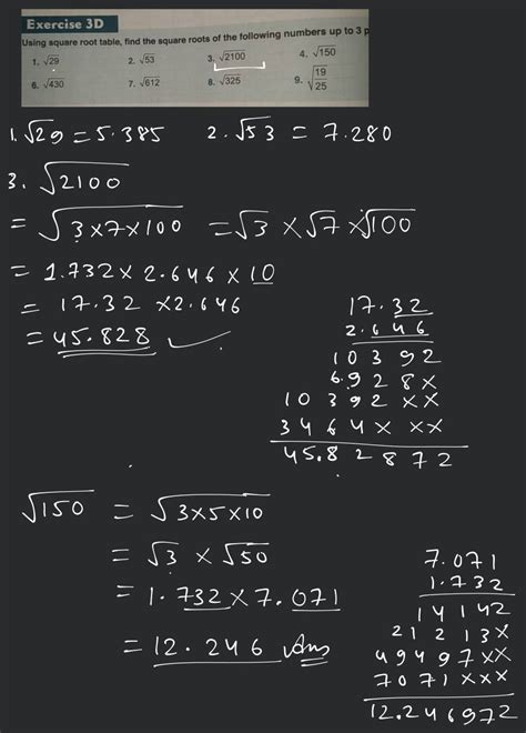 Exercise 3dusing Square Root Table Find The Square Roots Of The Followi