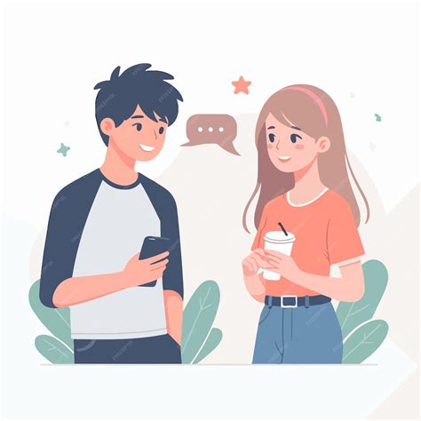 Personajes Vectoriales De Una Pareja Adolescente Hablando En Un Estilo