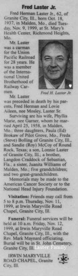 Fred H Laster Jr 1937 1999 Find A Grave Memorial