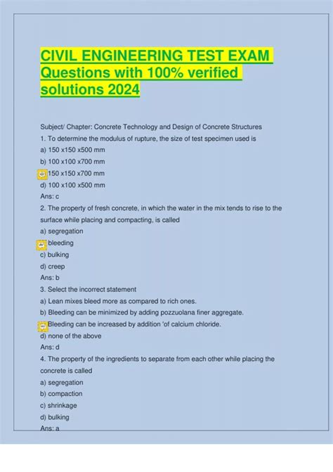 Civil Engineering Test Exam Questions With 100 Verified Solutions 2024