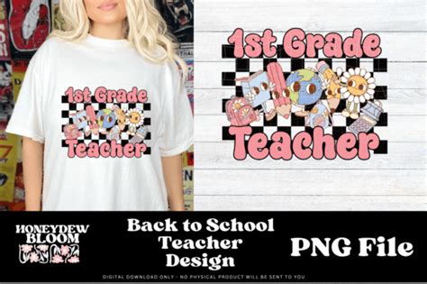 Retro First Grade Teacher School Png Graphic By Honeydewbloom