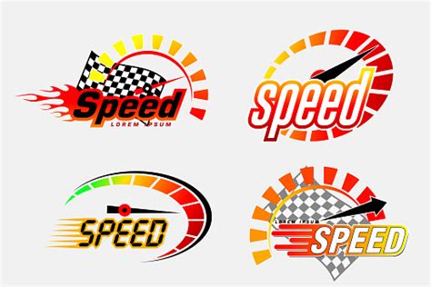 속도 로고 또는 속도계 기호 또는 속도 레이스 로고 개념의 집합입니다 교통 신호 표지판에 대한 스톡 벡터 아트 및 기타 이미지