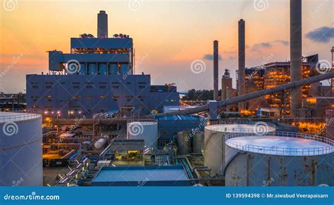 Combined Heat Power Plant At Sunset Aerial View Large Combined Cycle Power Plant Editorial